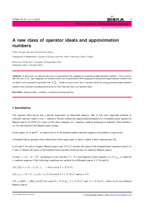 Pdf A New Class Of Operator Ideals And Approximation Numbers