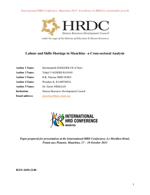 (PDF) Labour and skills shortage in Mauritius – a cross-sectoral analysis