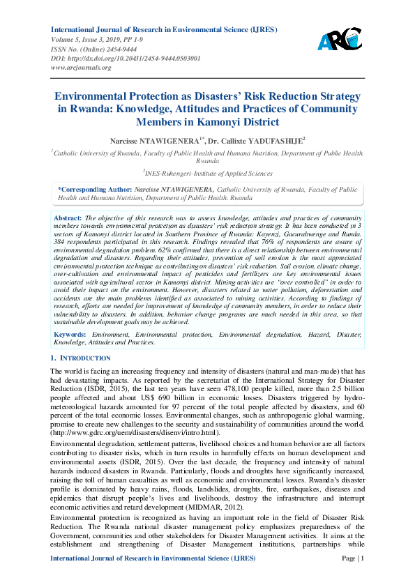 (PDF) Environmental Protection as Disasters' Risk Reduction Strategy in ...