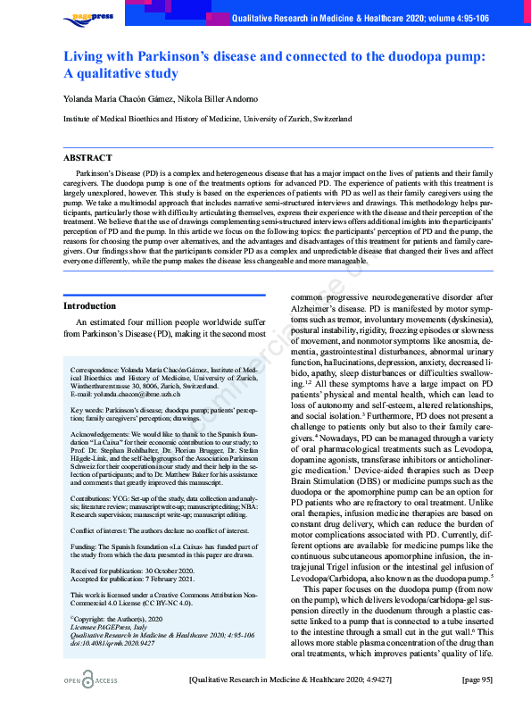 (PDF) Living with Parkinson’s disease and connected to the duodopa pump ...