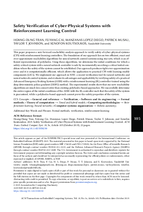 (PDF) Safety Verification of Cyber-Physical Systems with Reinforcement ...