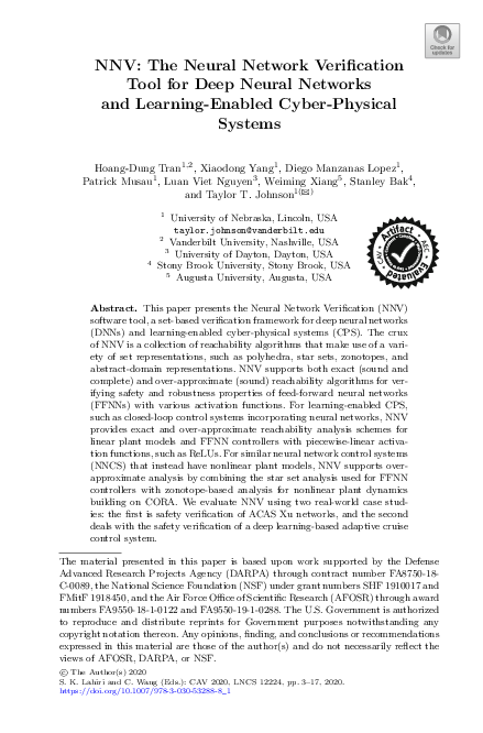(PDF) NNV: The Neural Network Verification Tool for Deep Neural Networks and Learning-Enabled ...