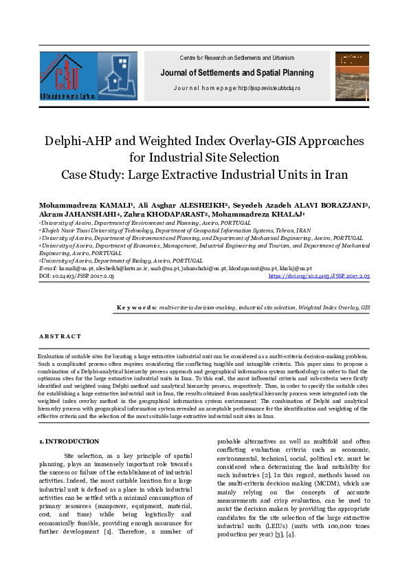 Pdf Delphi Ahp And Weighted Index Overlay Gis Approaches For