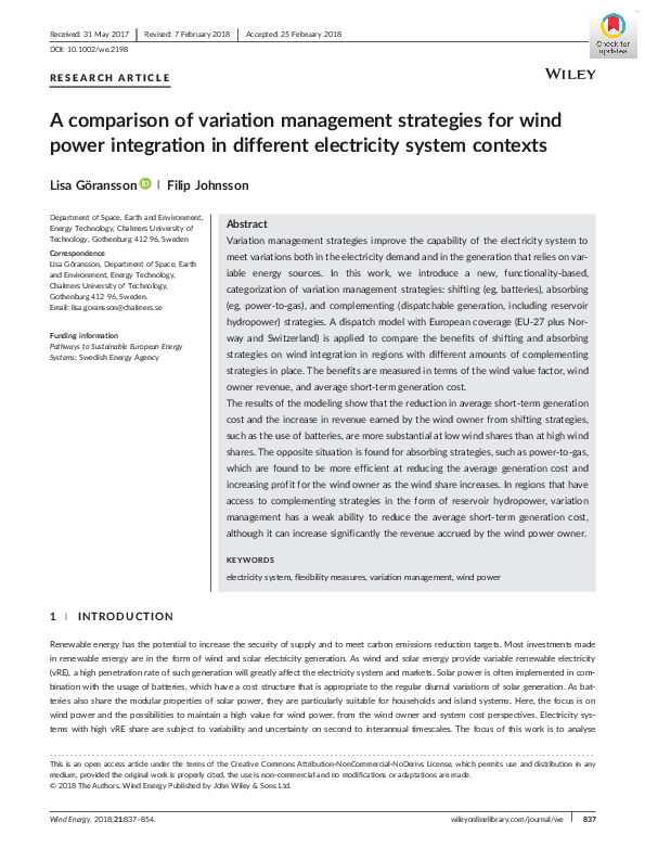 (PDF) A comparison of variation management strategies for wind power ...