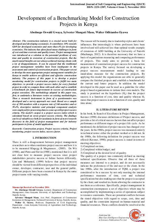 (PDF) Development of a Benchmarking Model for Construction Projects in ...