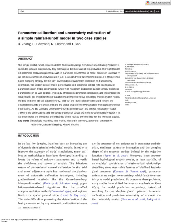 (PDF) Parameter calibration and uncertainty estimation of a simple rainfall-runoff model in two ...