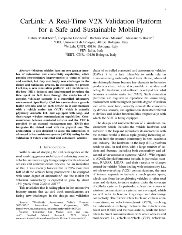(PDF) CarLink: A Real-Time V2X Validation Platform for a Safe and Sustainable Mobility