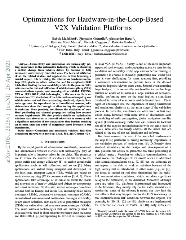 Pdf Optimizations For Hardware In The Loop Based V2x Validation