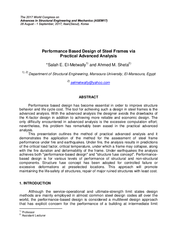 (PDF) Performance Based Design of Steel Frames via Practical Advanced ...