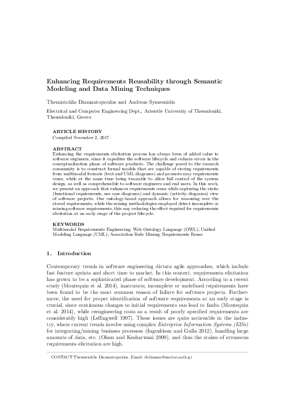 (PDF) Enhancing requirements reusability through semantic modeling and data mining techniques