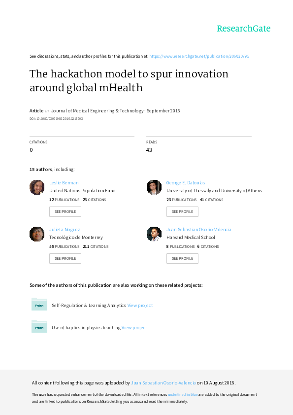 (PDF) The hackathon model to spur innovation around global mHealth