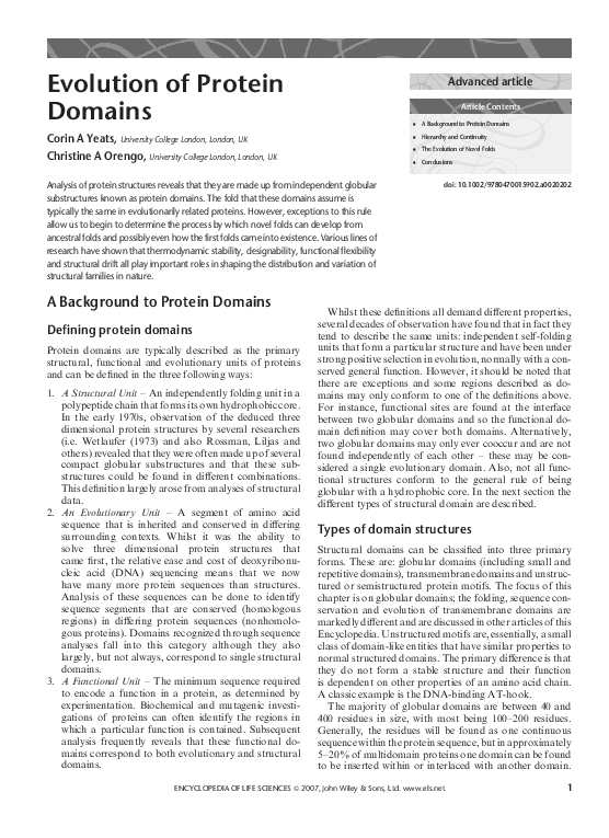 (PDF) Evolution of Protein Domains