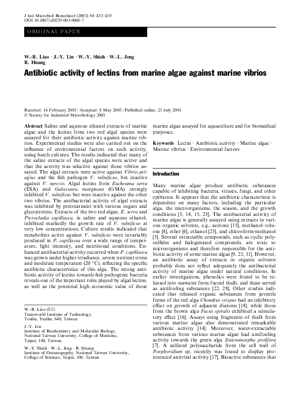 (PDF) Antibiotic activity of lectins from marine algae against marine ...