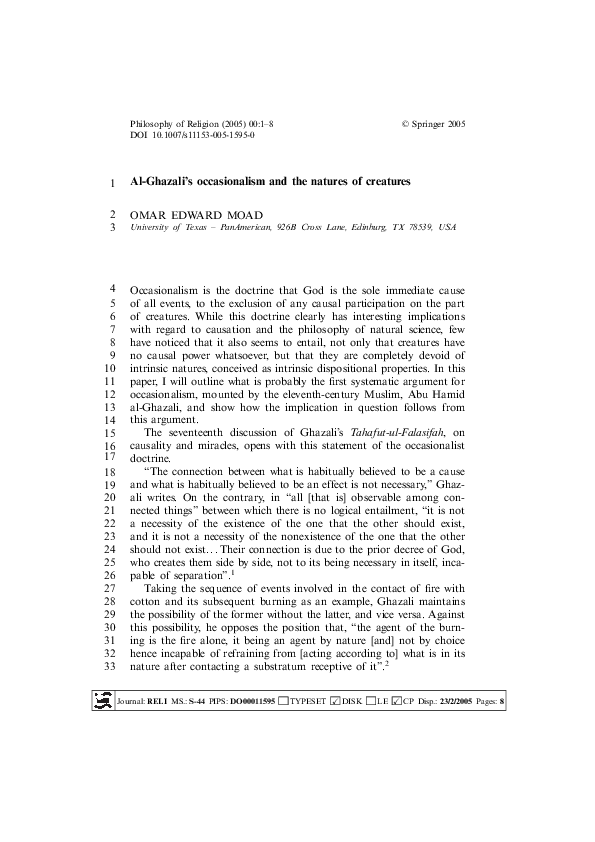 (PDF) Al-Ghazali’s Occasionalism and the Natures of Creatures