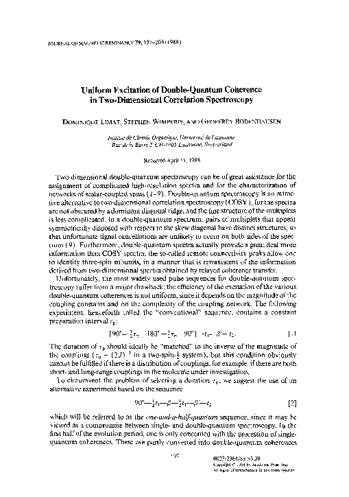 (PDF) Uniform excitation of double-quantum coherence in two-dimensional correlation spectroscopy