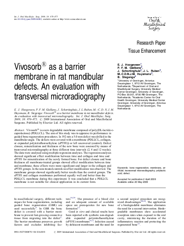 (PDF) Vivosorb as a barrier membrane in rat mandibular defects. An ...