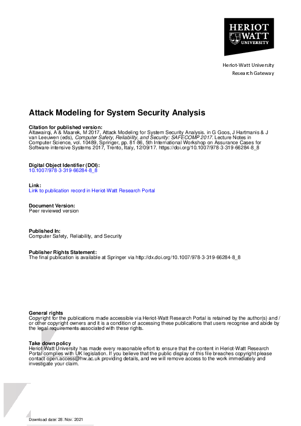 (PDF) Attack Modeling for System Security Analysis | Abdullah ...