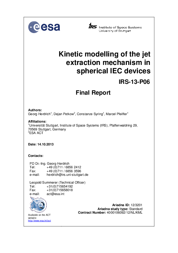 (PDF) Kinetic modeling of the jet extraction mechanism in spherical IEC ...