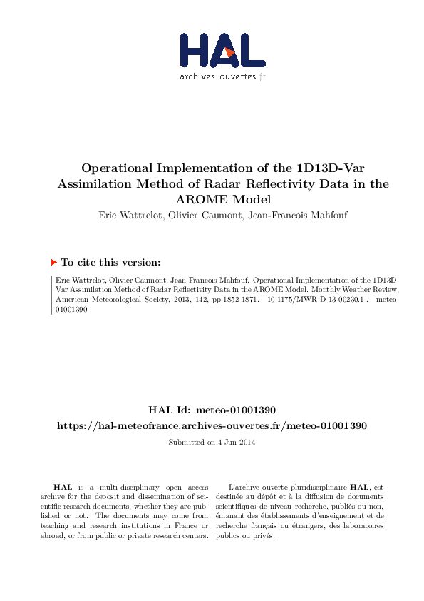 Pdf Operational Implementation Of The 1d3d Var Assimilation Method