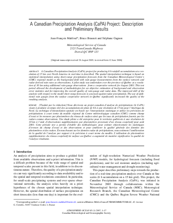 (PDF) A Canadian Precipitation Analysis (CaPA) Project: Description and ...