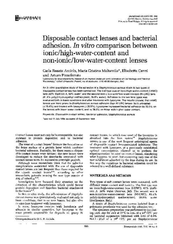 (PDF) Disposable contact lenses and bacterial adhesion. In vitro ...
