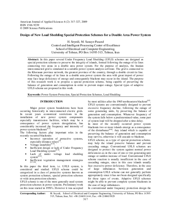 (PDF) Design of New Load Shedding Special Protection Schemes for a ...
