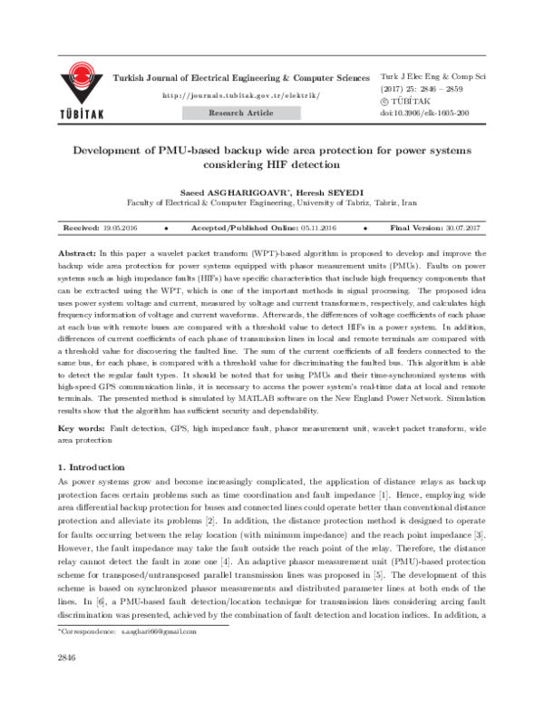 Pdf Development Of Pmu Based Backup Wide Area Protection For Power Systems Considering Hif