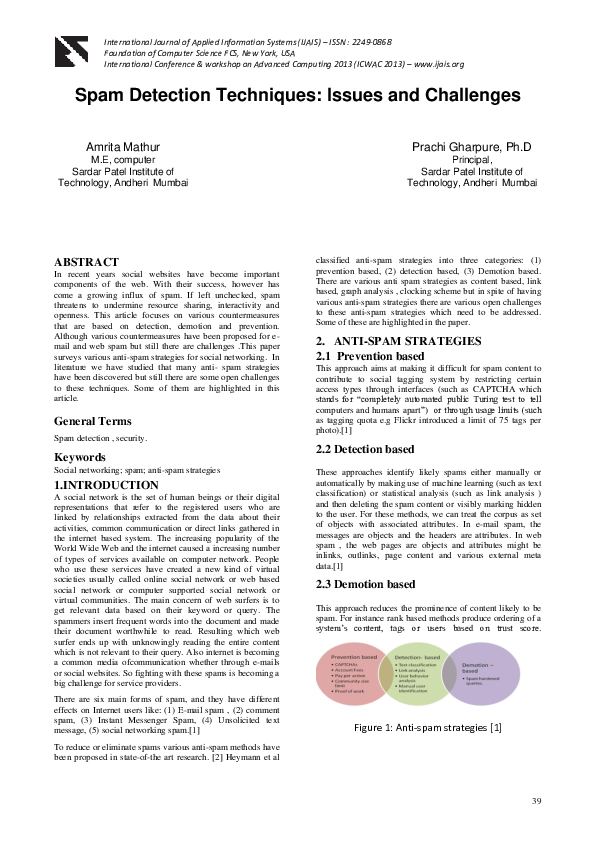 Pdf Spam Detection Techniques Issues And Challenges