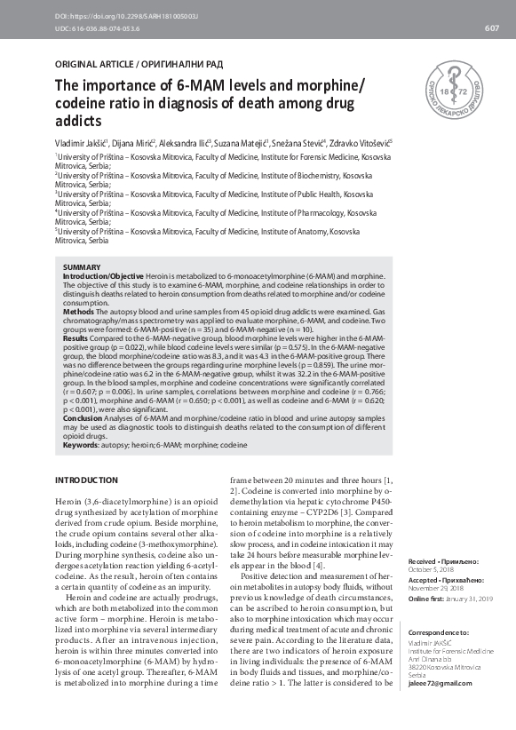 (PDF) The importance of 6-MAM levels and morphine/codeine ratio in ...