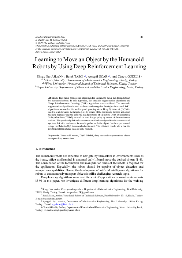 (PDF) Learning to Move an Object by the Humanoid Robots by Using Deep ...