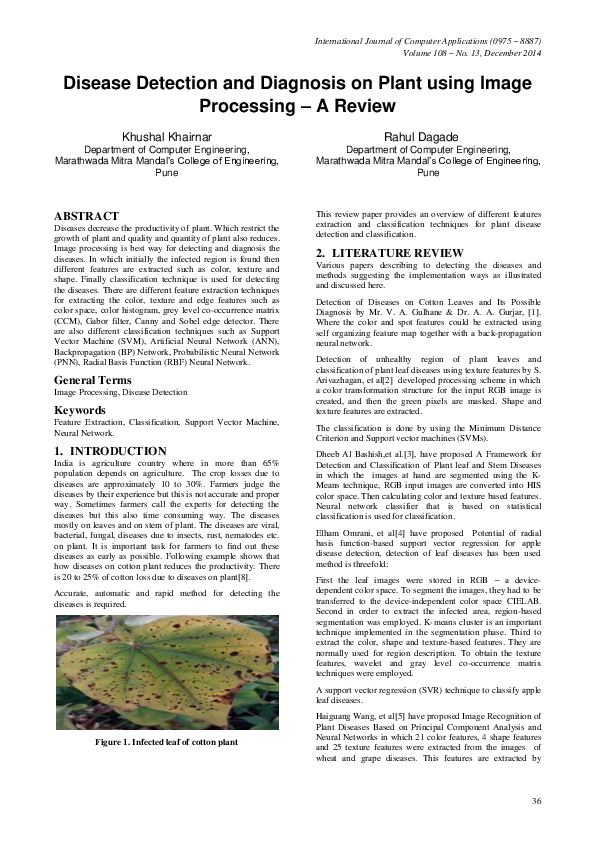 (PDF) Disease Detection and Diagnosis on Plant using Image Processing A ...