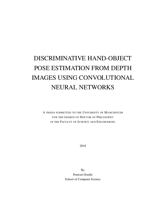 Pdf Discriminative Hand Object Pose Estimation From Depth Images