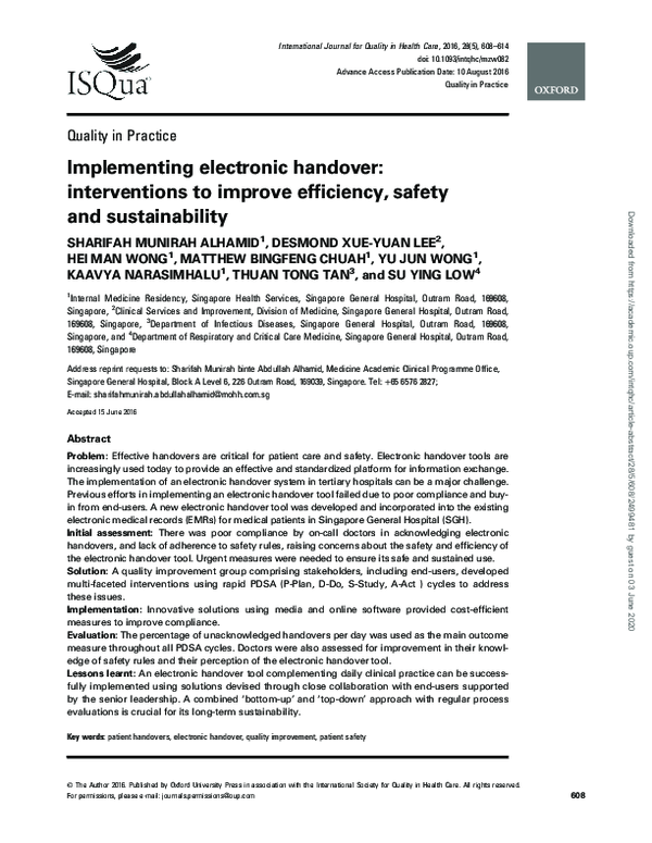 (PDF) Implementing electronic handover: interventions to improve ...