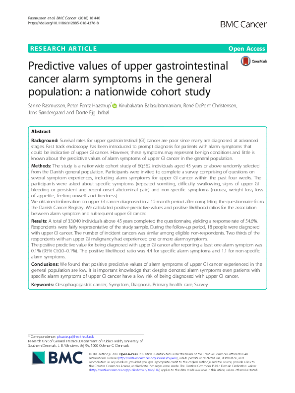 (PDF) Predictive values of upper gastrointestinal cancer alarm symptoms ...