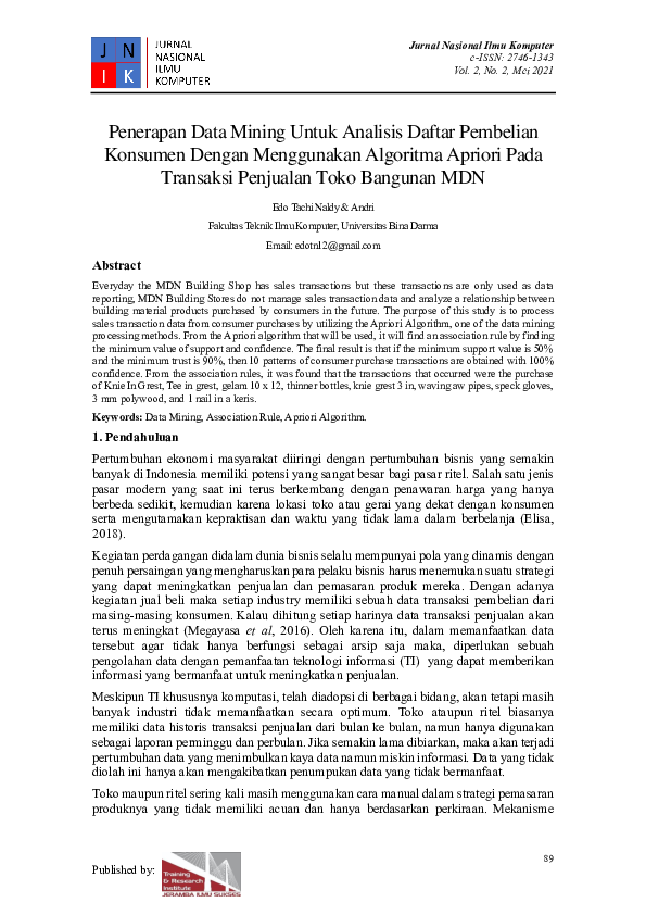 (PDF) Penerapan Data Mining Untuk Analisis Daftar Pembelian Konsumen Dengan Menggunakan ...