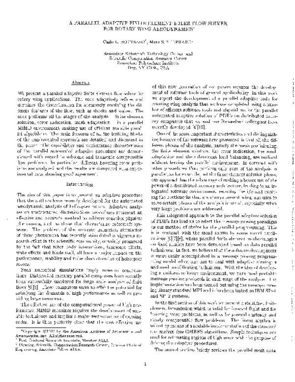 Parallel Adaptive Finite Element Euler Flow Solver For Rotary Wing