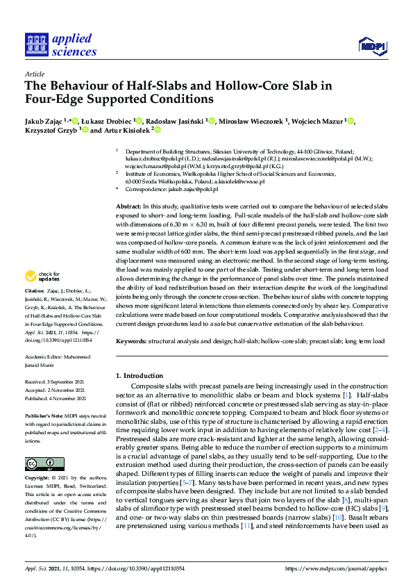 (PDF) The Behaviour of Half-Slabs and Hollow-Core Slab in Four-Edge Supported Conditions