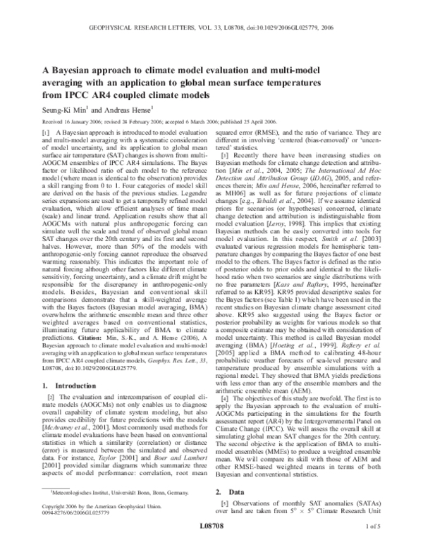 (PDF) A Bayesian approach to climate model evaluation and multi-model averaging with an ...