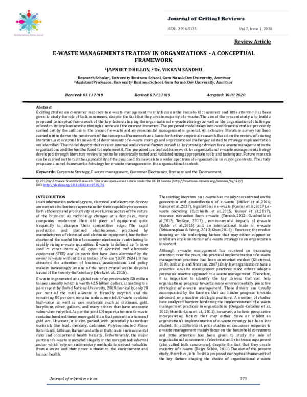 (PDF) E-Waste Management Strategy in Organizations - a Conceptual ...