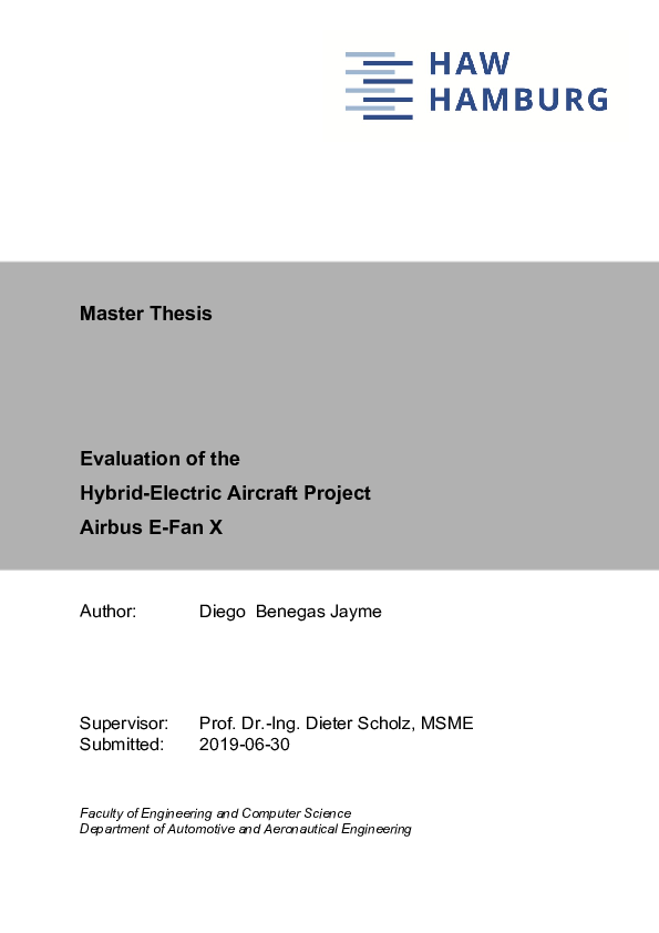 (PDF) Evaluation of the Hybrid-Electric Aircraft Project Airbus E-Fan X