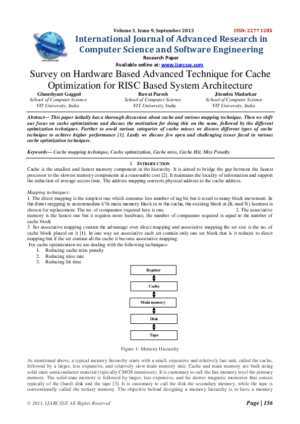 (PDF) © 2013, IJARCSSE All Rights Reserved Survey on Hardware Based Advanced Technique for Cache ...