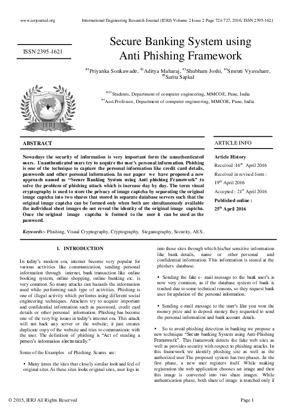(PDF) Secure Banking System using Anti Phishing Framework