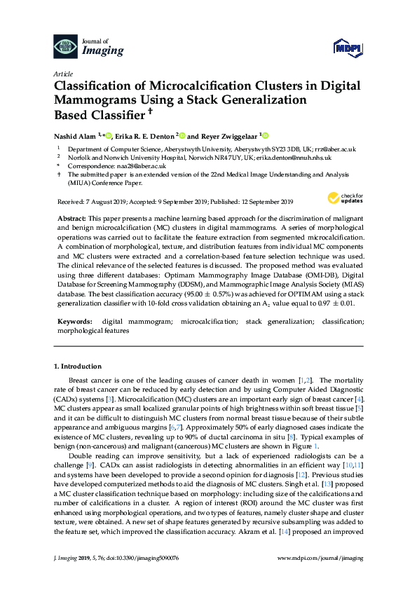 Pdf Classification Of Microcalcification Clusters Based On