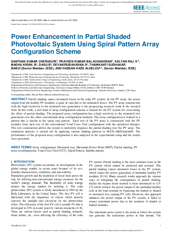 Pdf Power Enhancement In Partial Shaded Photovoltaic System Using Spiral Pattern Array