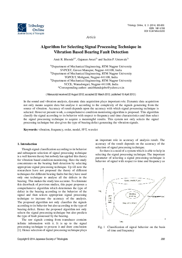 (PDF) Algorithm for Selecting Signal Processing Technique in Vibration Based Condition ...
