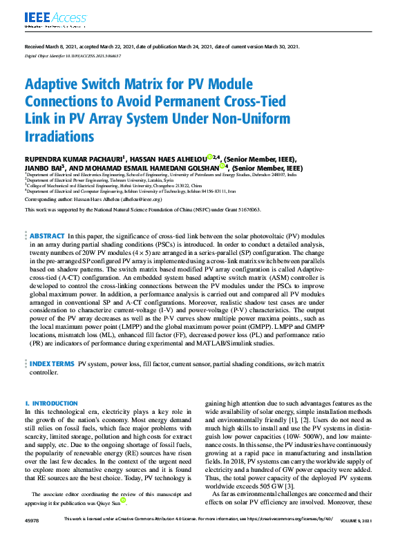 (PDF) Adaptive Switch Matrix for PV Module Connections to Avoid ...