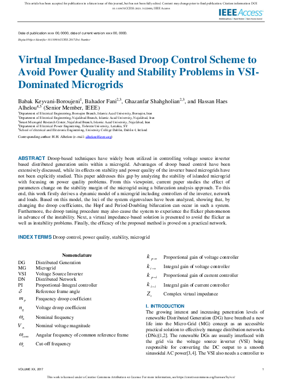 (PDF) Virtual Impedance-Based Droop Control Scheme to Avoid Power Quality and Stability Problems ...