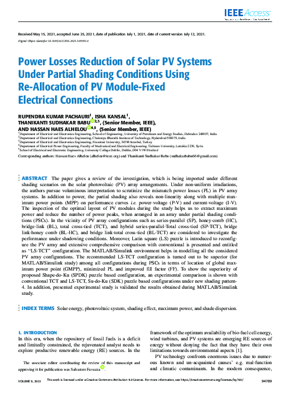 (PDF) Power Losses Reduction of Solar PV Systems Under Partial Shading ...