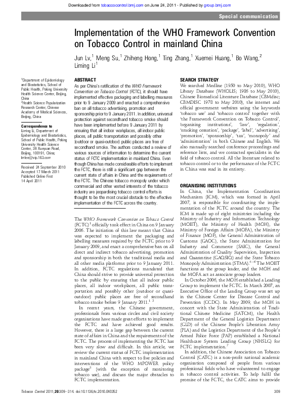 (PDF) Implementation of the WHO Framework Convention on Tobacco Control ...