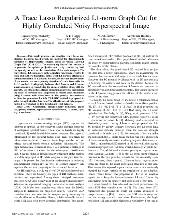 (PDF) A Trace Lasso Regularized Ll-norm Graph Cut for Highly Correlated Noisy Hyperspectral Image